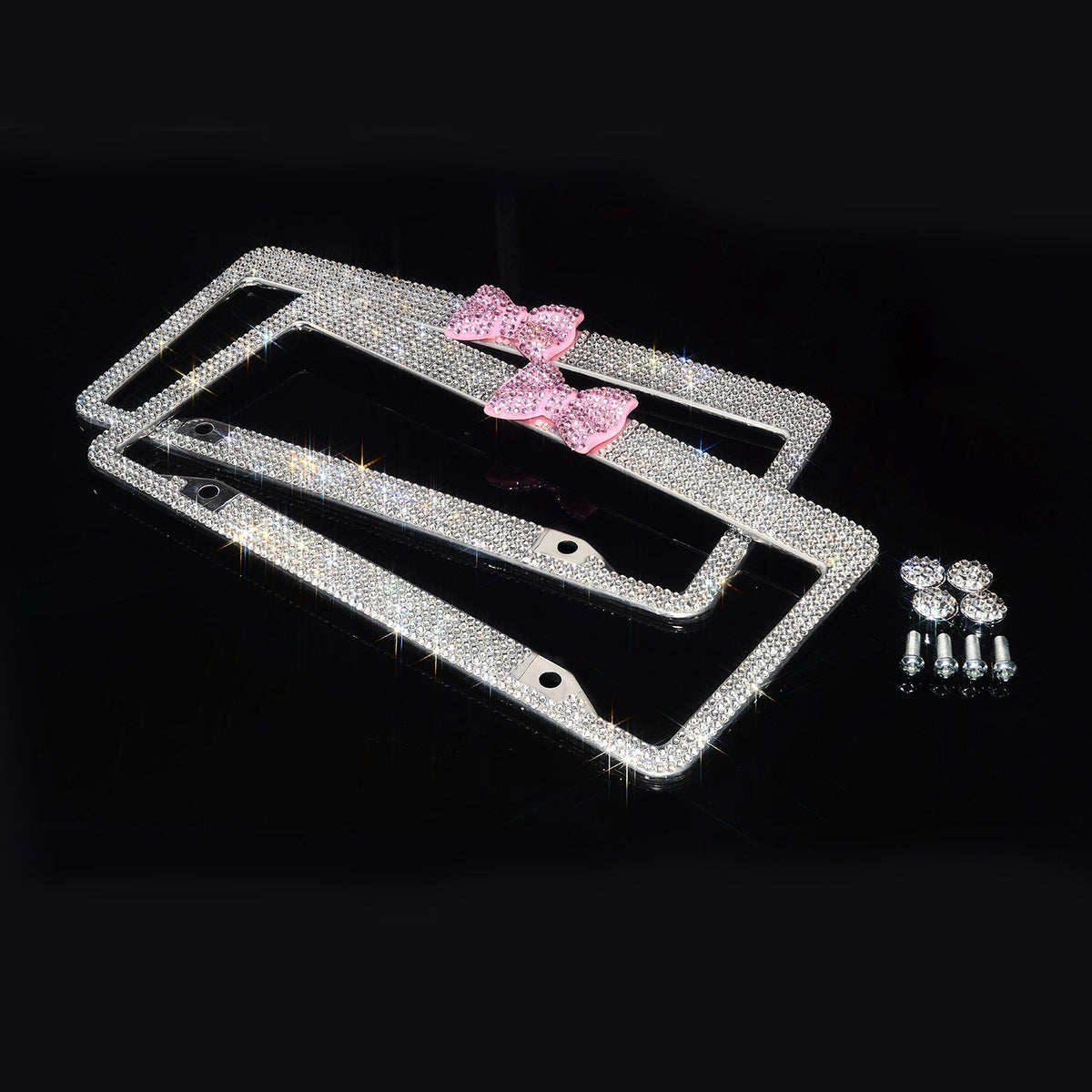 Cute Bow Bling License Plate Frame (2pcs) | Hippo Creation